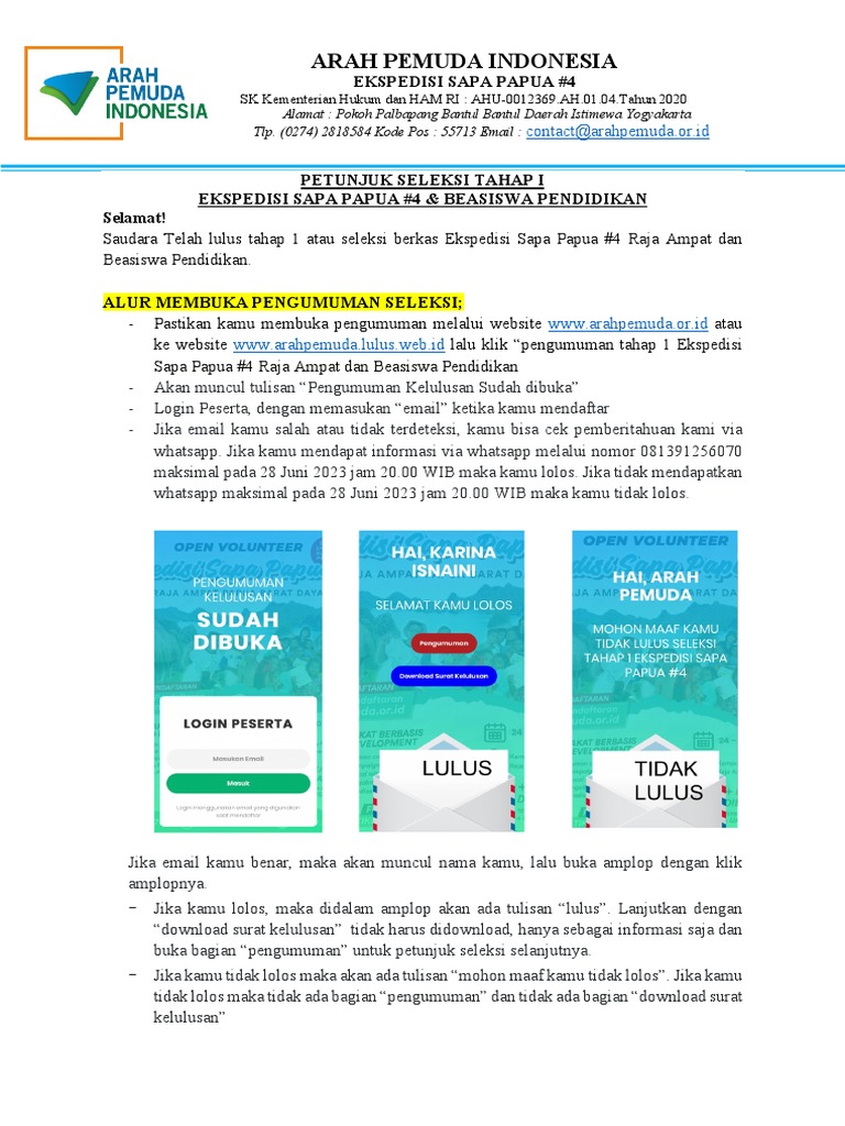 Panduan Seleksi Tahap 2 Esp4 Dan Beasiswa Pendidikan Raja Ampat | PDF
