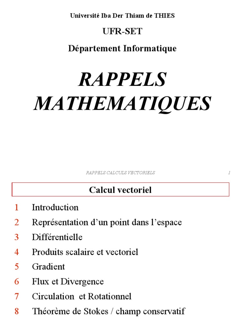 Rappels | PDF | Pente | Divergence (analyse vectorielle)