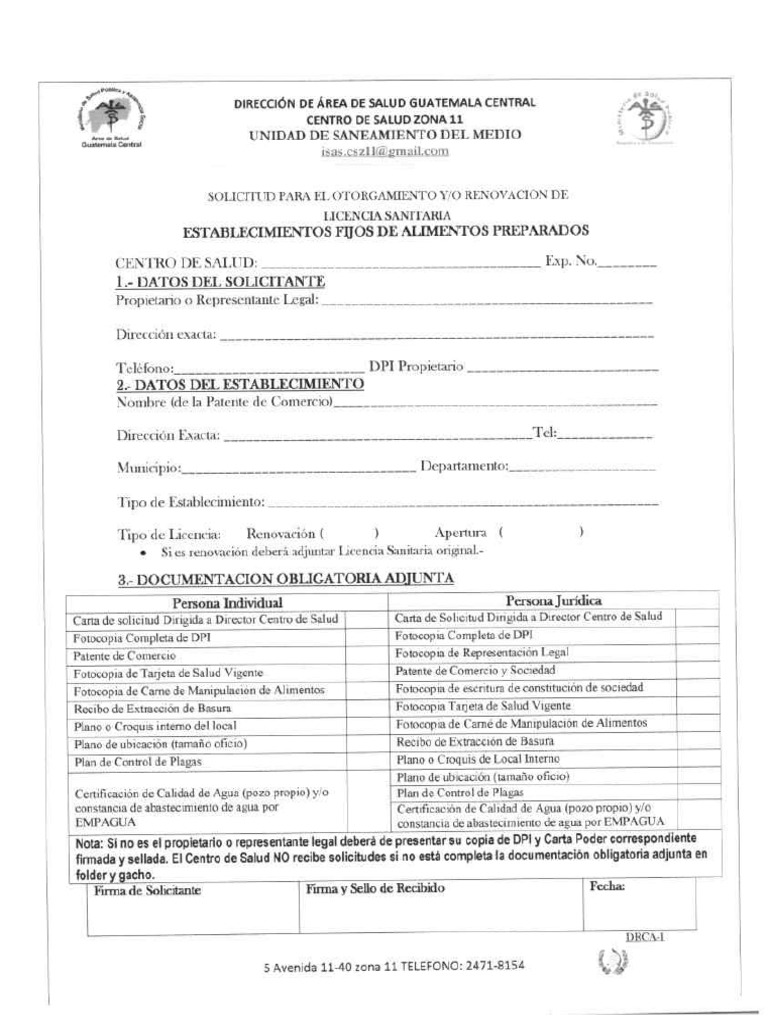Formulario de Licencia Sanitaria | PDF