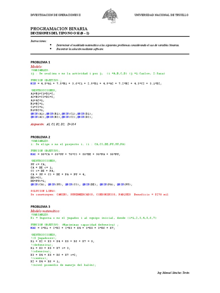Programación Binaria en Decisiones | PDF | Investigación cuantitativa ...