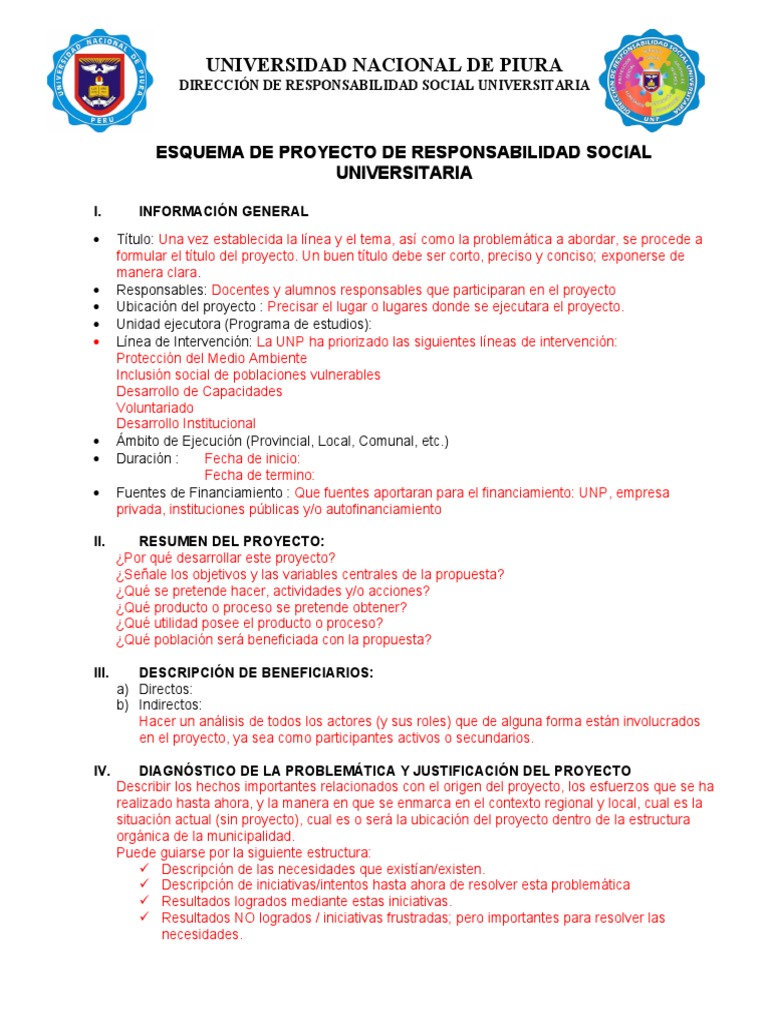 Esquema de Proyecto de RSU Responsabilidad Social Universitaria | PDF