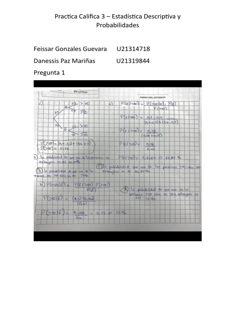 Practica Califica 3 - Estadistica Descriptiva y Probabilidades | PDF