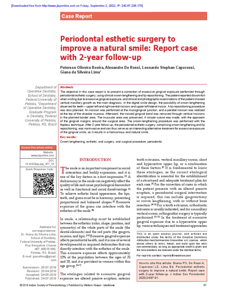 Periodontal Esthetic Surgery To Improve A Natural Smile Report Case ...