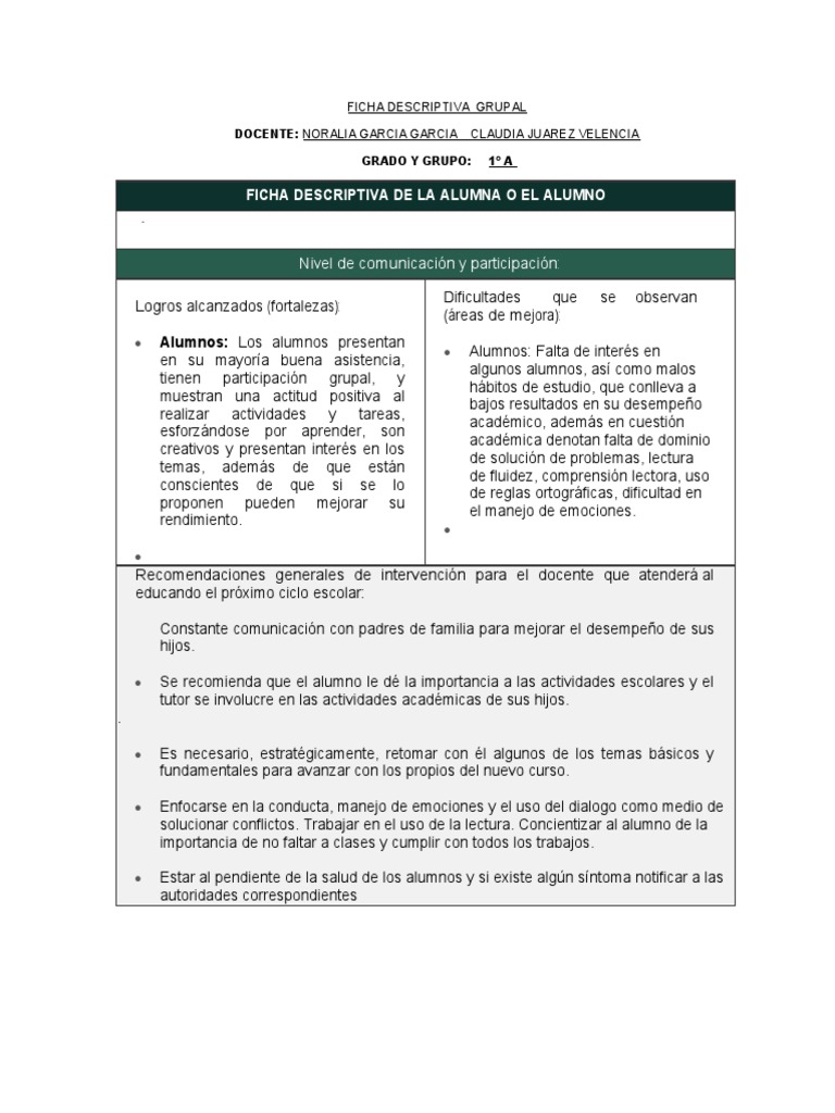 Ficha Descriptiva Grupal | PDF