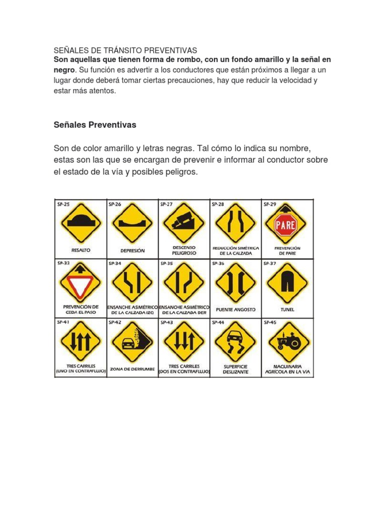 Señales de Tránsito Preventivas | PDF