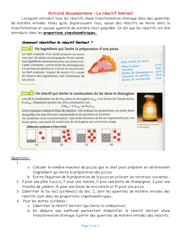Identifier le réactif limitant en chimie | PDF
