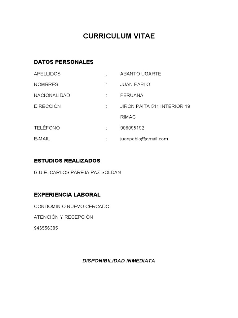 Curriculum Vitae Juan Pablo | PDF