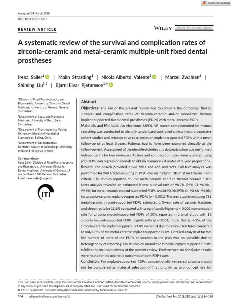 Clinical Oral Implants Res - 2018 - Sailer - A Systematic Review of The ...