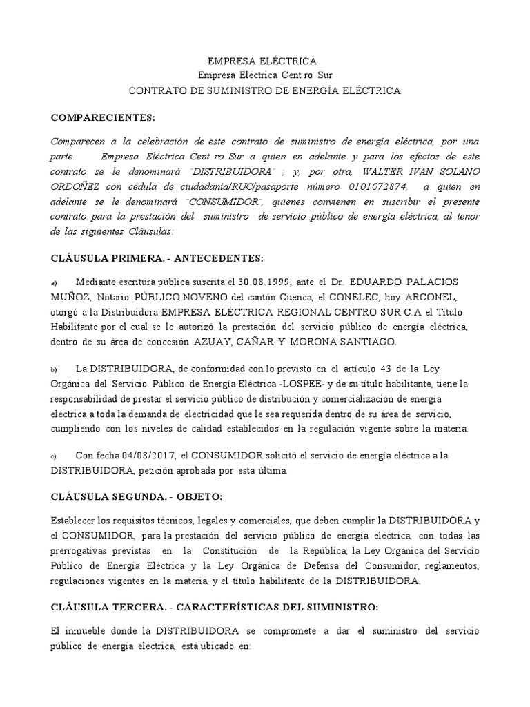 Contratos | PDF | Ingenieria Eléctrica | Los consumidores