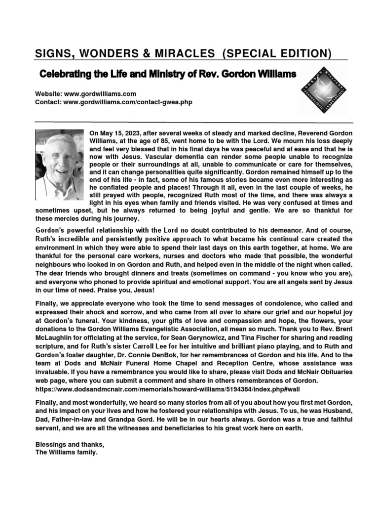 Celebrating The Life and Ministry of Rev. Gordon Williams | PDF ...