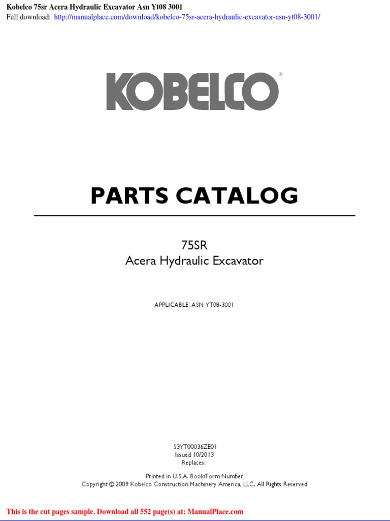 Kobelco 75sr Acera Hydraulic Excavator Asn Yt08 3001 | PDF