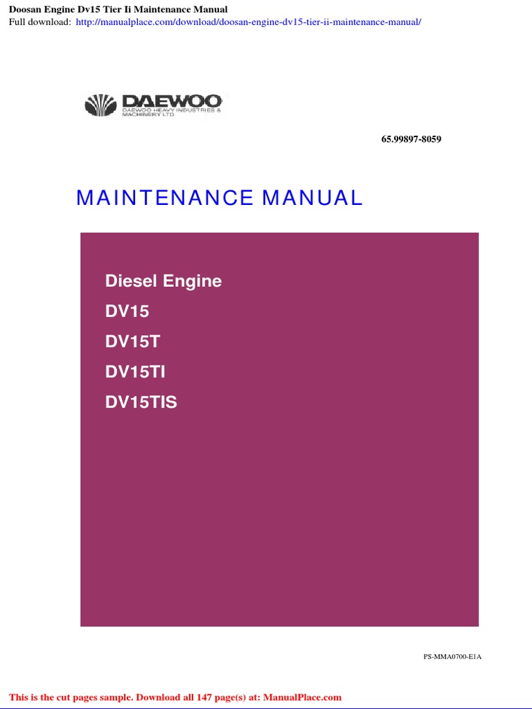 Doosan Engine Dv15 Tier II Maintenance Manual | PDF | Diesel Engine ...