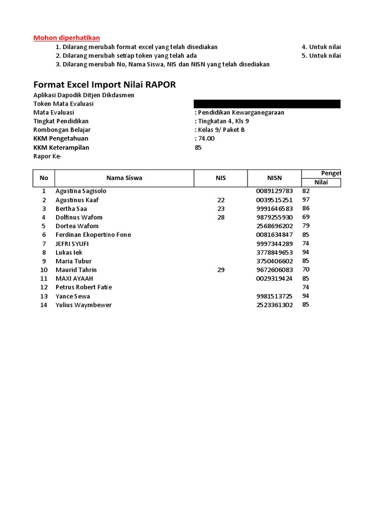 Format Nilai Rapor 20222 Kelas 9 Paket B Pendidikan Kewarganegaraan | PDF