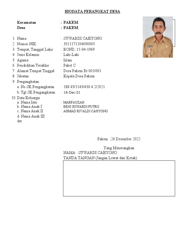 Form Biodata Perangkat Desa | PDF
