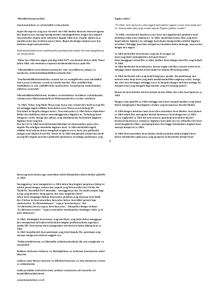 Draft Doa penutup kegiatan Muswil IDI | PDF