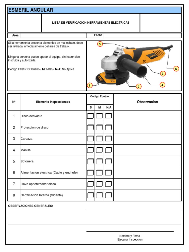 Check List de Esmeril Angular | PDF