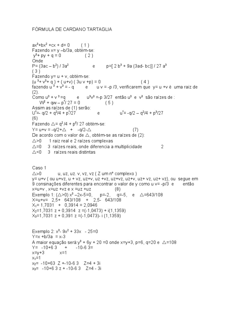 Fórmula de Cardano Tartaglia | PDF
