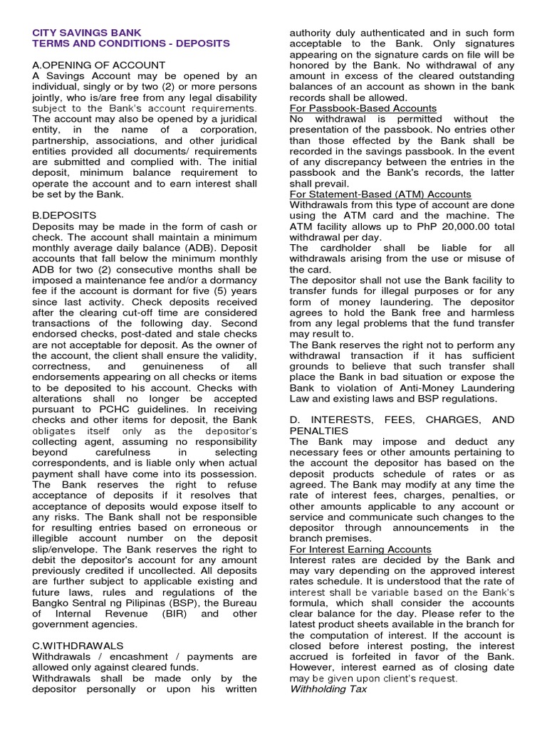 GTC New Format - Updated | PDF | Banks | Deposit Account