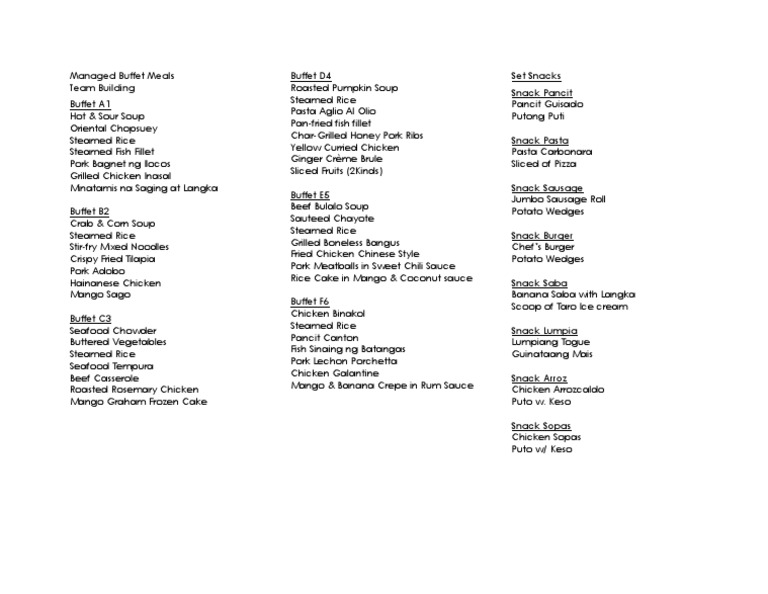 Team Building Food Menu 2023 1 | PDF | Food And Drink Preparation | Cuisine