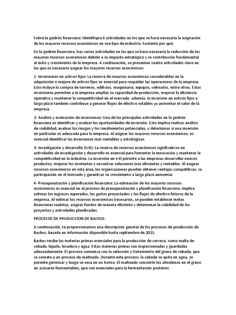 Pregunta 5 y Los Procesos de Produccion. | PDF