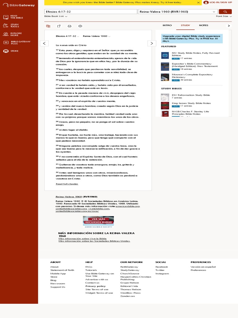 Efesios 4 - 17-32 RVR1960 - La Nueva Vida en Cristo - Esto, Pues, - Bible Gateway | PDF ...