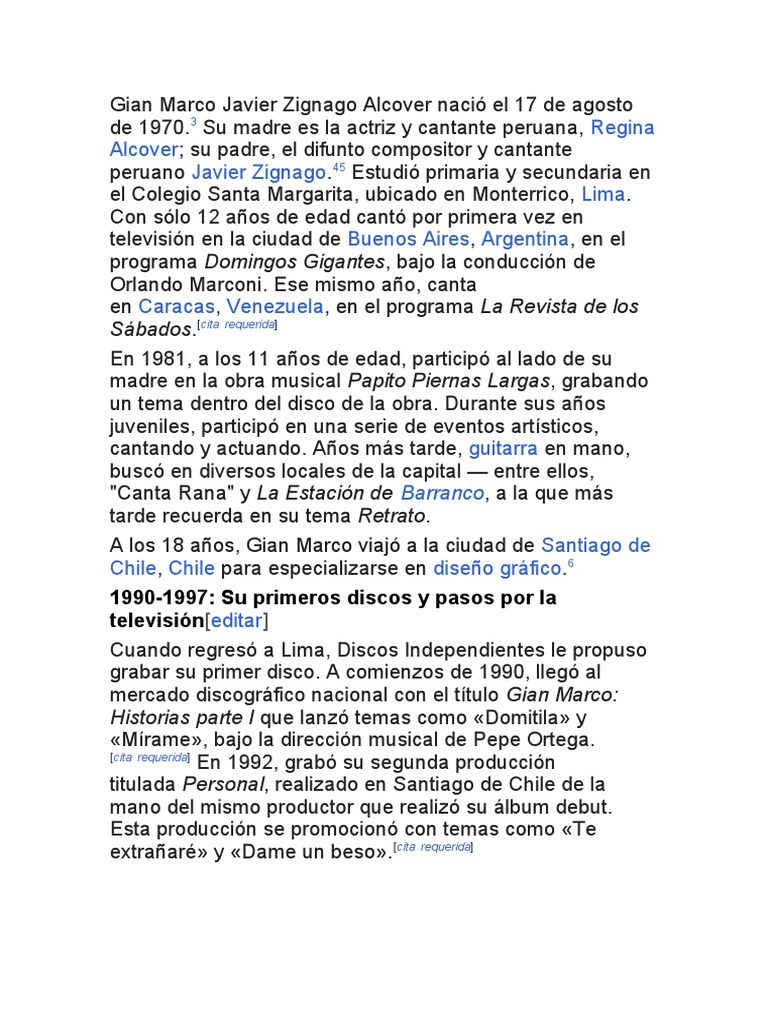 Gian Marco Javier Zignago Alcover nació el 17 de agosto de 1970 | PDF