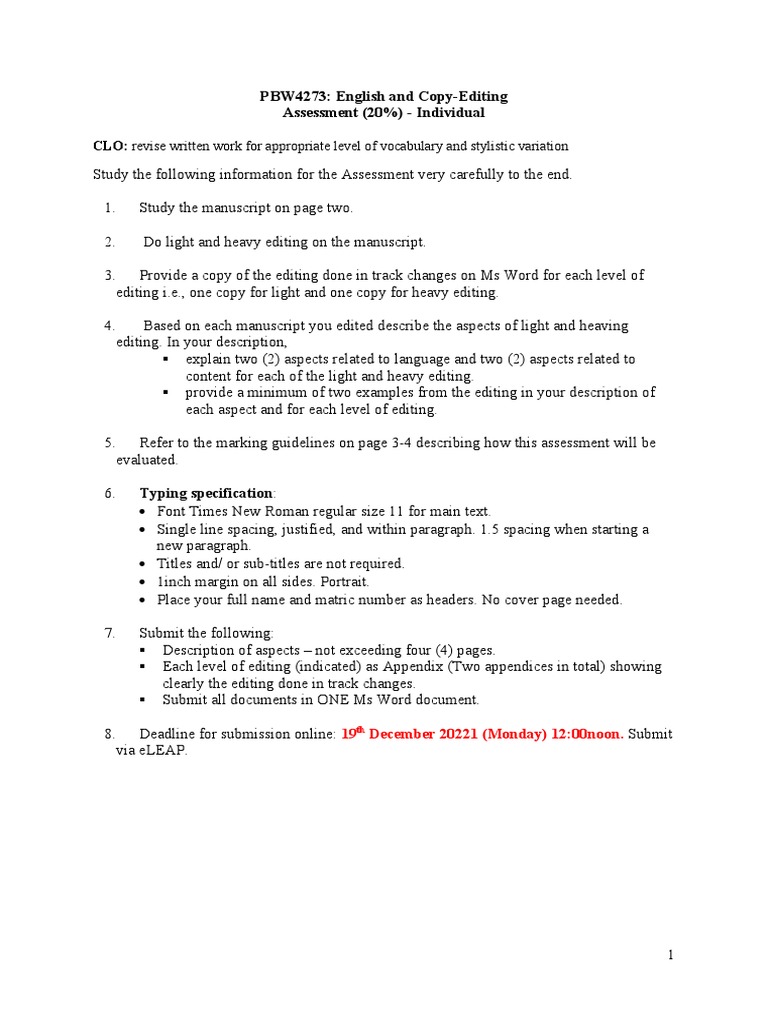 English Copy-Editing Assessment Guide | PDF | Copy Editing | Editing