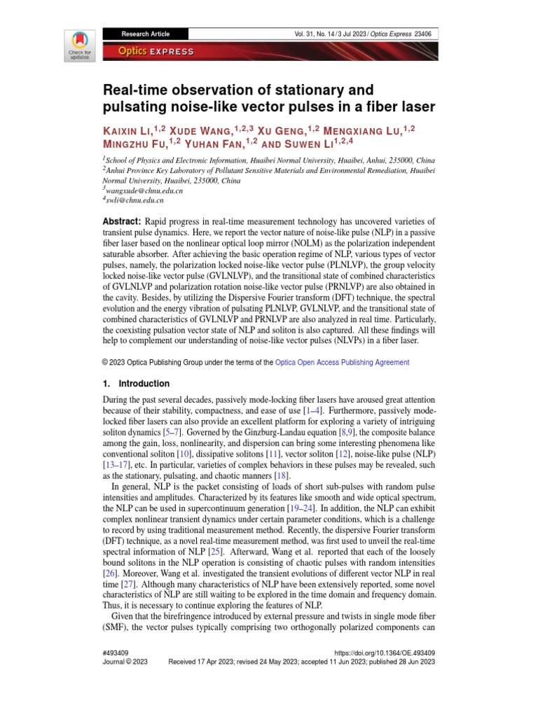 Li Real Time Observation Of Stationary And Pulsating Noise Like Vector