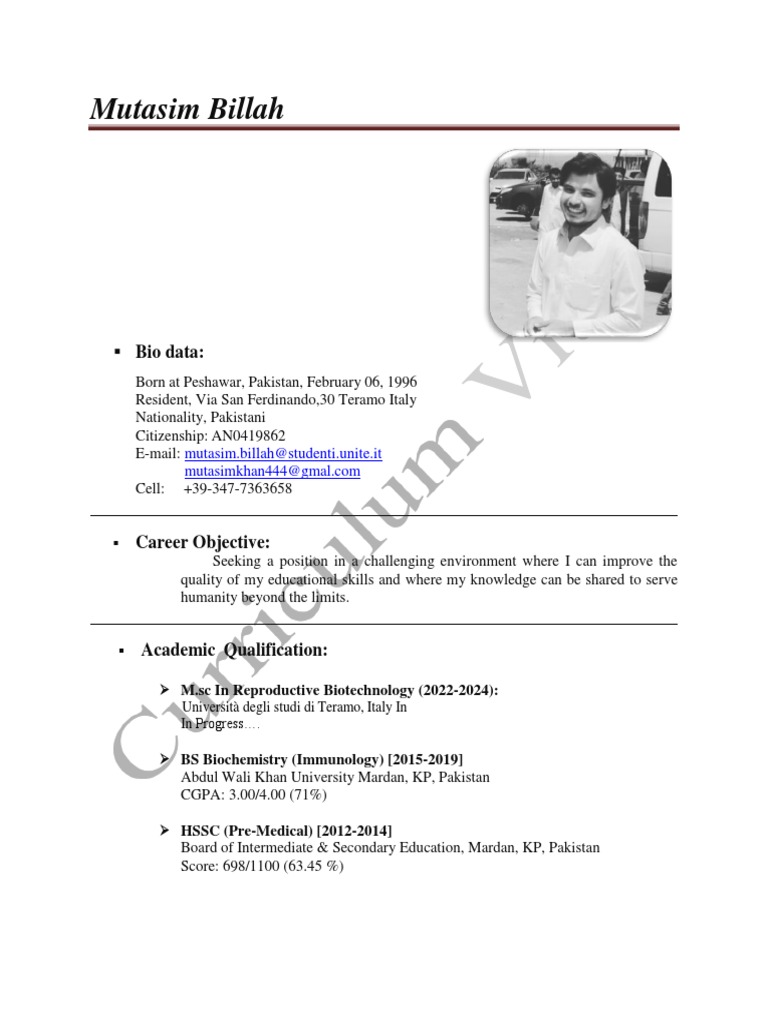 Mutasim Billah Offical CV-Updated | PDF | Biotechnology | Molecular Biology