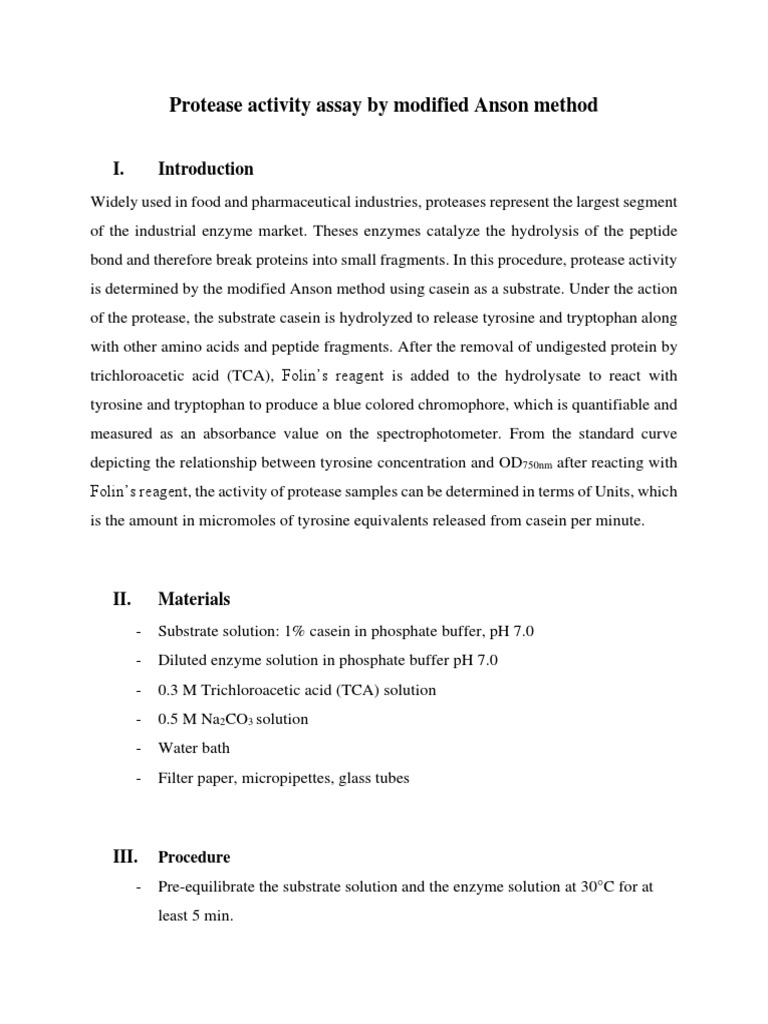 Lab 7-Protease Activity Assay by Modified Anson Method | PDF ...