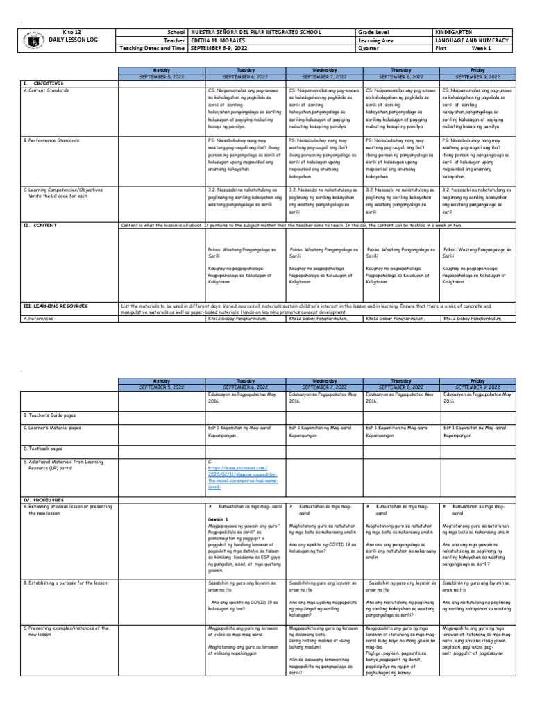 DLL - Kinder - Week 1 | PDF