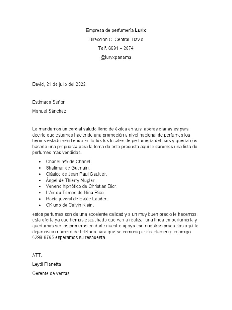 Propuesta de Perfumes Lurix | PDF