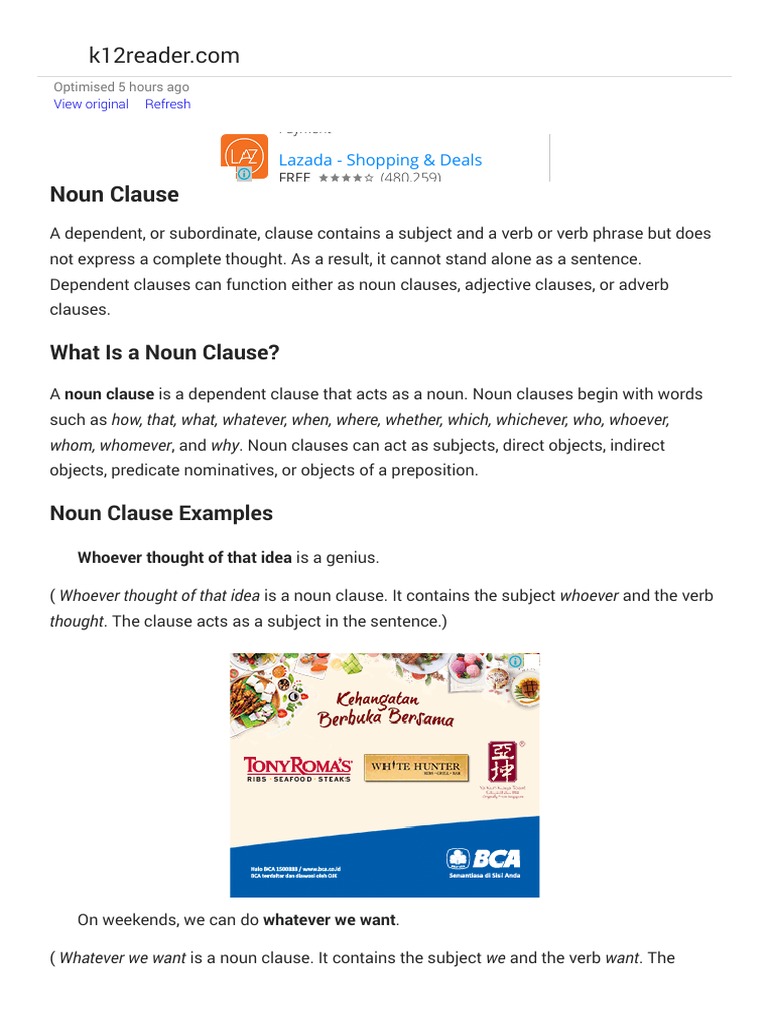 Noun Clause Examples, Definition and Usage | PDF | Verb | Clause