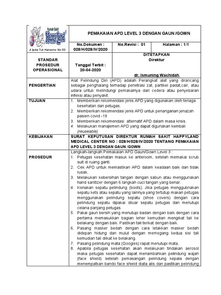 Sop Pemakaian Apd Gaun Level 3 | PDF