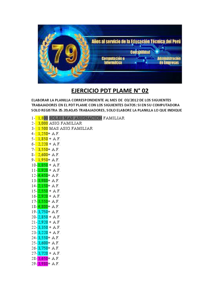 EJERCICIO PDT PLAME N° 02 | PDF