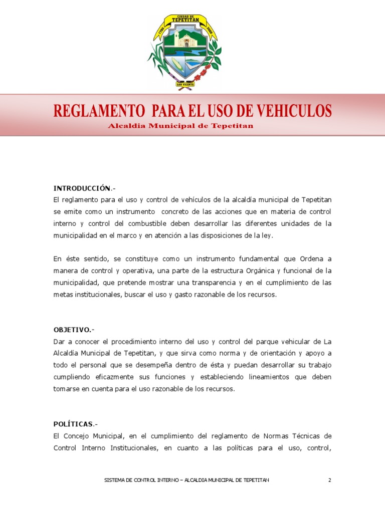 Manual para El Uso de Vehiculo | PDF | Gobierno local | Regulación