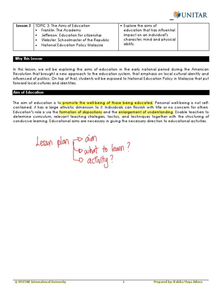 Lesson 3 The Aims of Education | PDF | Benjamin Franklin | Philosophy ...