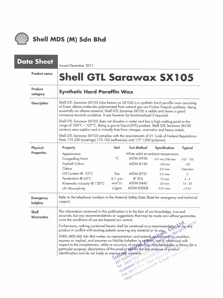 Sarawax SX105 Data Sheet | PDF