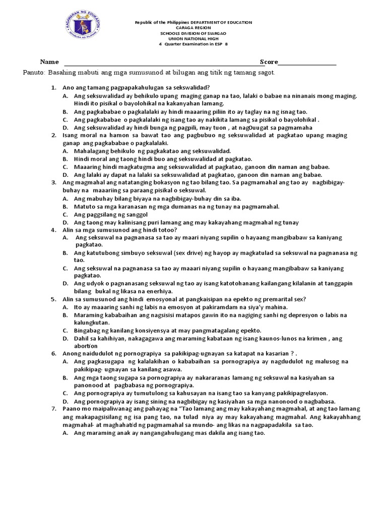 Esp8 4th Periodical Exam | PDF