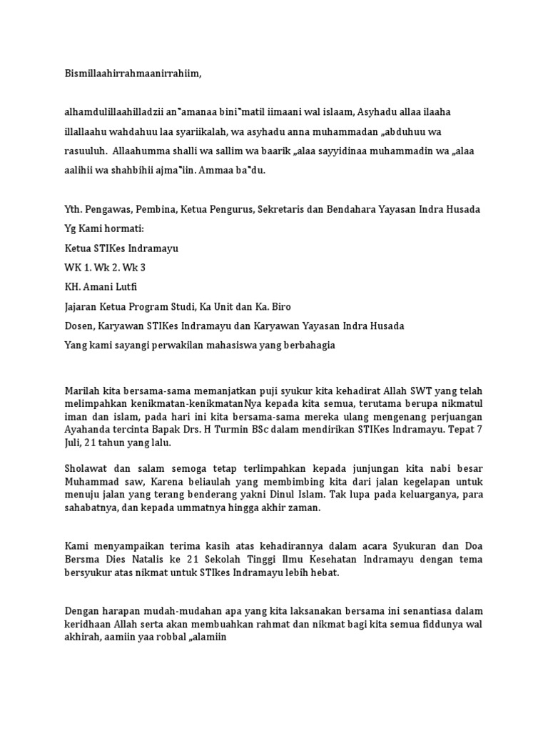 Teks MC Dies Natalis STIKes Indramayu | PDF