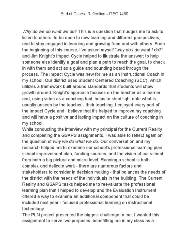 end of course reflection - 7460 | PDF | Teachers | Education Reform