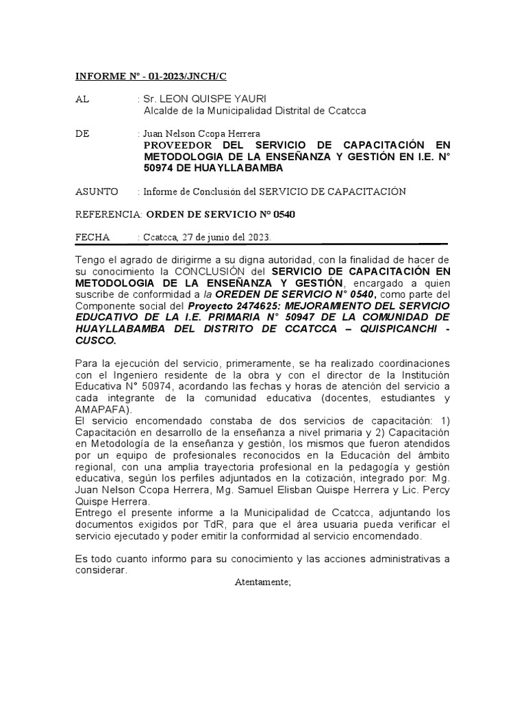 INFORME de CAPACITACIÓN | PDF | Aprendizaje