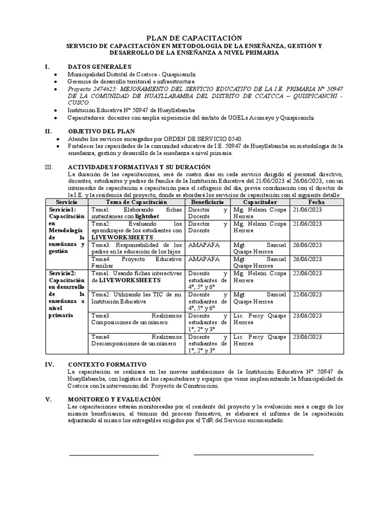 PLAN de CAPACITACIÓN | PDF