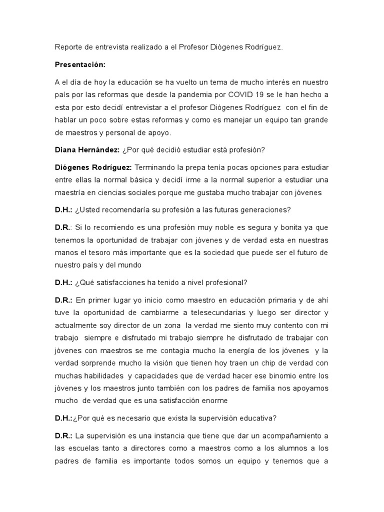 Reporte De Entrevista Pdf Enseñando