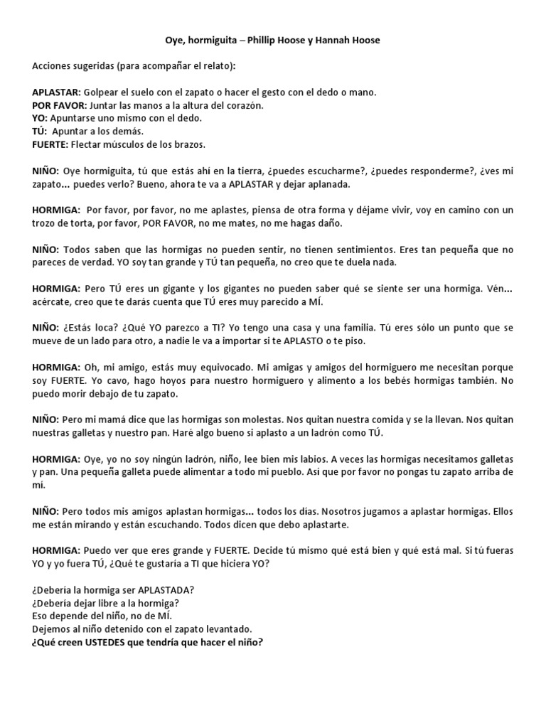 Oye Hormiguita Pdf Hormiga Autoestima