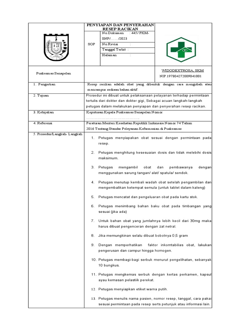 Sop Pelayanan Resep Racikan Pdf