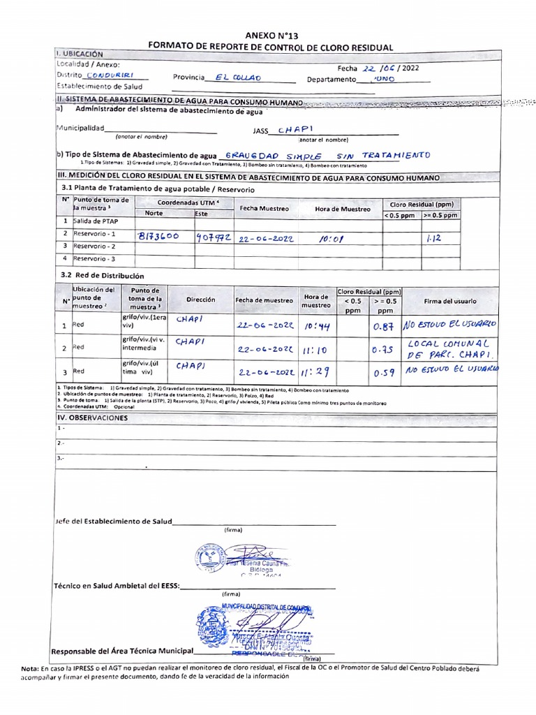Control de Cloro Residual - Chapi | PDF | Ingeniería Química | Ciencia medioambiental