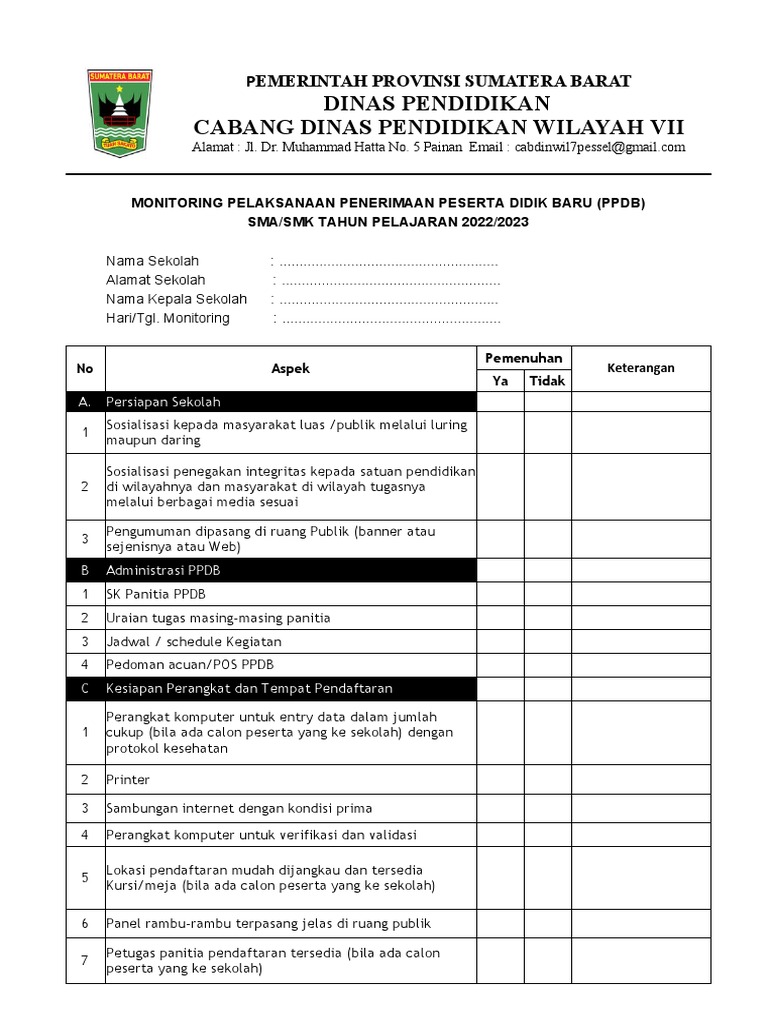 Instrumen Monitoring PPDB 2022 | PDF