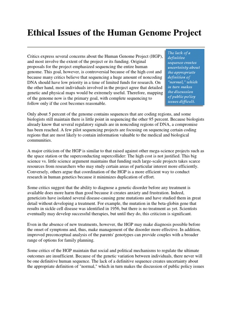 Ethical Issues of The Human Genome Project | PDF | Human Genome | Genome