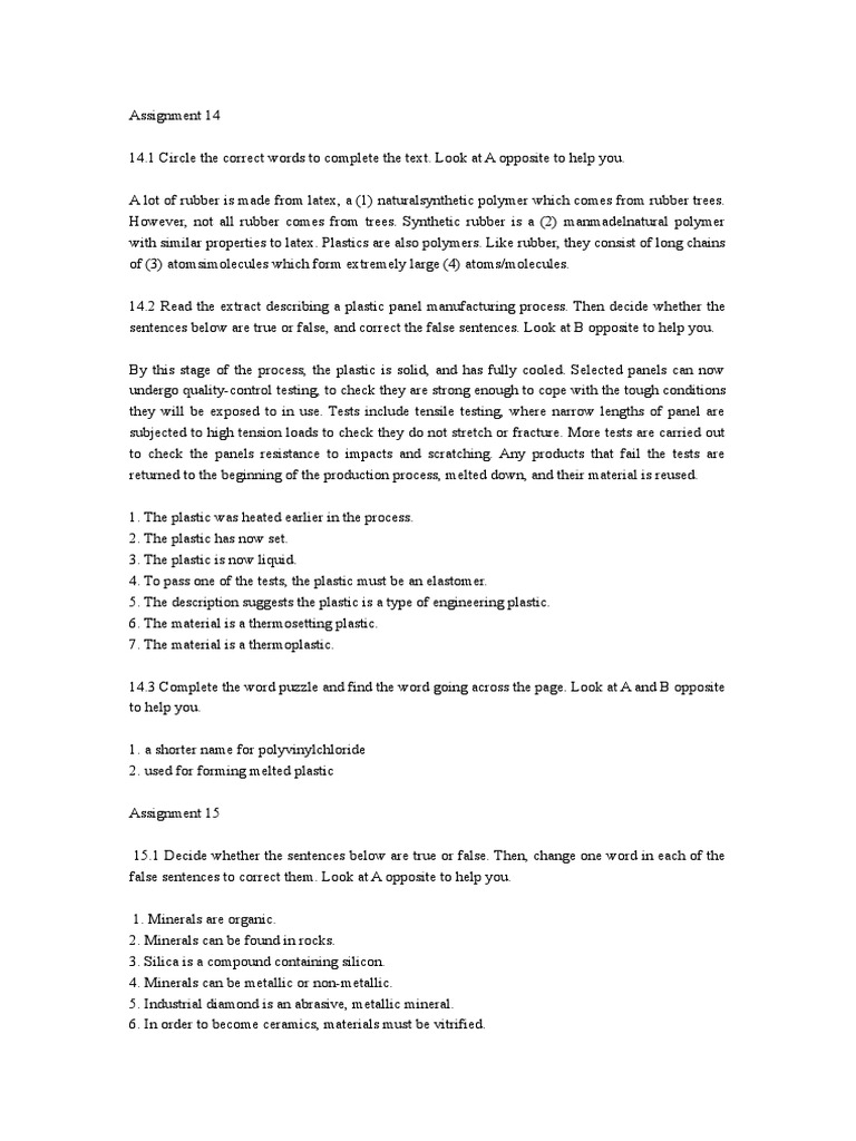 Assignment 14, 15 | PDF | Plastic | Natural Rubber